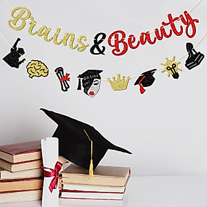 Brains And Beauty Banner, Pre-strung Graduation Banner, Graduation Party Decorations for Graduation Girls, Graduation Woman