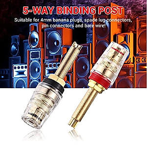 Facmogu 4PCS Black & Red Heavy Duty 5-Way Binding Post Banana Jacks 4mm, 24K Gold Plated Sold Brass Insulated Binding Post Banana Plugs, Speaker Amplifier Bindling Post Terminals - Long
