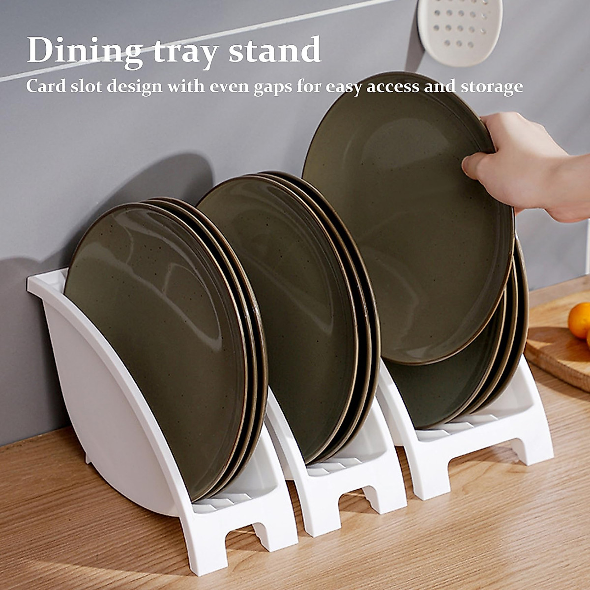 QmjdDymx 3Pcs Plate Holders Organizer for Kitchen Cupboard - Plastic Dinner Plate Holder - Dinner Dish Drying Rack, Kitchen Vertical Cabinet Storage Organiser Stand - White