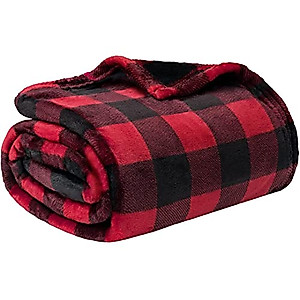 Premium Plaid Sherpa Fleece Throw Blanket | Super Soft, Cozy, Plush, Lightweight Microfiber, Reversible Throw for Couch, Sofa, Bed, All Season (50 X 60 Inches Red)