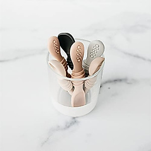 Simka Rose Silicone Baby Spoons - Self Feeding, 6 Months, First Stage Infant Spoons for Babies & Toddlers - Set of 6 BPA Free, Dishwasher, Microwave Safe Food Utensils - Neutral