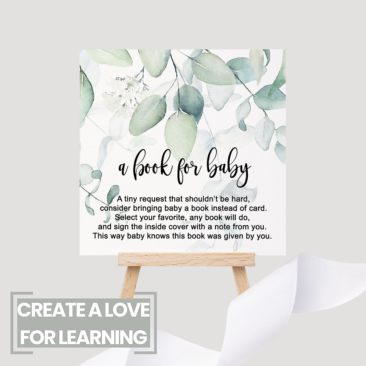 Paper Clever Party Greenery Books for Baby Shower Request Cards - 25 Pack - Rustic Eucalyptus Invitation Inserts - 4x4 Size