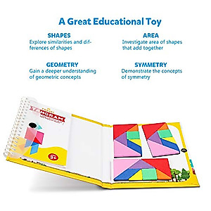 Vanmor Travel Tangram Puzzle - 3 Sets of Magnetic Tangram with 240 Solution - Montessori Shape Pattern Blocks Jigsaw Road Trip Games IQ Book Educational Toy Brain Teaser Gift for Kids Adults Challenge