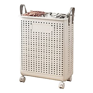 curfair Laundry Basket Foldable with Wheels, Collapsible Laundry Hamper, Slim Laundry Basket Organizer Wheeled Laundry Basket Plastic, Dirty Clothes Basket for College Dorm, Bathroom White M