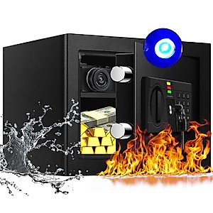 TOTOY 1.0 Cu Ft Personal Safe Box with Sensor Light -Electronic Keypad Security Safe Steel Construction Hidden Key Lock, Removable Shelf, Digital Safe for Jewelry Documents Pistol Money