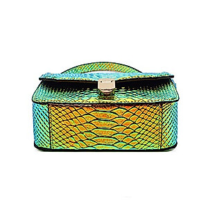 Remeehi Hologram Snake Skin Leather Shoulder Bag Crossbody Bag with Chain (Hologram Green)