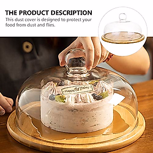 HEMOTON Cake Serving Plate with Dome Wood Dessert Stand Tray Pastry Cheese Display Glass Dome Cloche Plate Centerpiece for Cream Cake Desert Salad 21CM