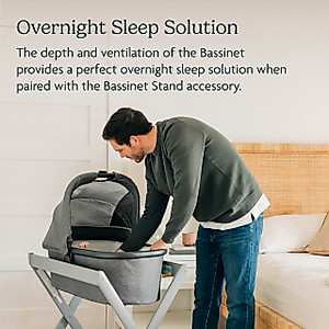 UPPAbaby Bassinet/Compatible with Vista, Cruz, Ridge, Minu Strollers/Overnight Sleep Solution/Mattress, Sheet, and Bug Shield Included/Greyson (Charcoal Mélange/Carbon Frame)