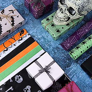 100 Sheets Halloween Tissue Paper Black Orange Wrapping Paper Bat Pumpkin Spider Tissue Paper Skull Gift Wrapping Tissue for Birthday Party Gift Bag DIY Crafts