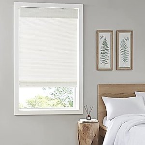 Madison Park Alden 100% Bamboo Cordless Roman Shades-Woven Wooden Privacy Panel, Light Filtering Easy Installation Window Blind Treatment, Bedroom, Living Room Decor, 27" W x 64" L, White