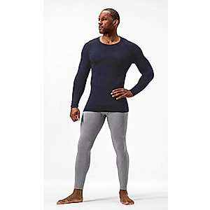 DEVOPS 2 Pack Men's Thermal Long Sleeve Compression Shirts (Medium, Black/Navy)