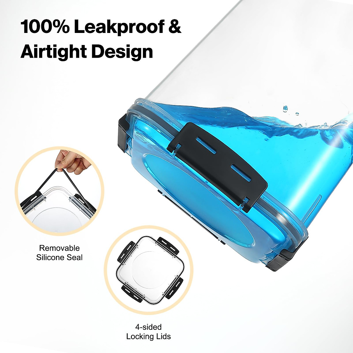 YASHE Large Food Storage Containers with Lids (5.3L/179oz, 4Pack), BPA-Free Airtight Plastic Food Containers, Flour, Sugar, Rice Canisters for Kitchen & Pantry Organization