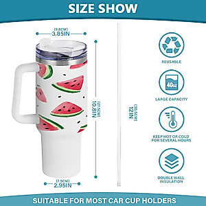 Blueangle 40 oz Watermelon Slices Tumbler with Handle and Straw Lid, Insulated Cup Reusable Stainless Steel Water Bottle Travel Mug（368）