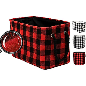 Rectangular Open Storage Baskets Cubes Decorative Home Organizer Containers with Cotton Rope Handles Stylish Storage Solution for Home or Office, Red Black Grid, M