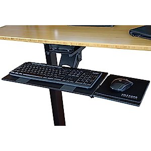 KT1 Ergonomic Under-Desk Computer Keyboard Tray adjustable height angle negative tilt sliding pull out platform swivels 360 slides office products furniture desktop accessories with mouse pad black