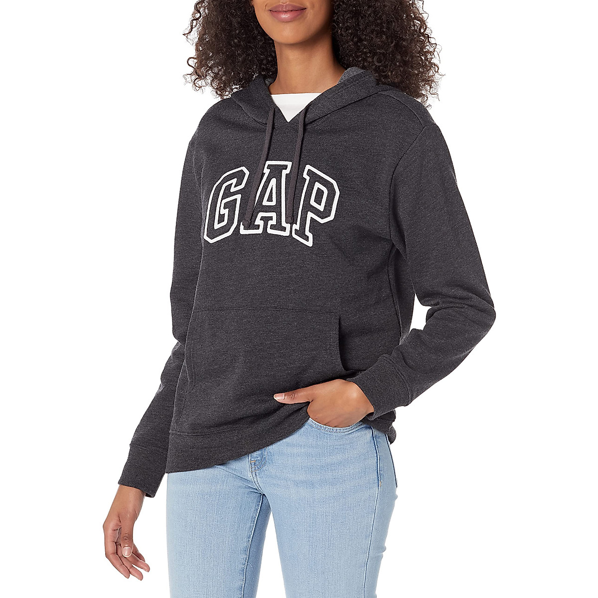 GAP womens Logo Hoodie Sweatshirt, Charcoal Heather, Large US