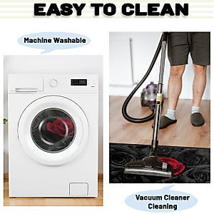 KOBLEN Red Black Rose Kitchen Rugs Non Slip Washable Absorbent Kitchen Mats 20x39 inch Cushioned Anti Fatigue Kitchen Floor Mats for in Front of Sink