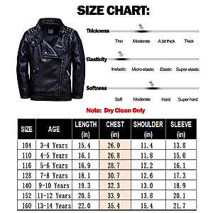 TLAENSON Boys Black Leather Jacket Studded Motorcycle Faux Leather Coat 4-5 Year Size 110