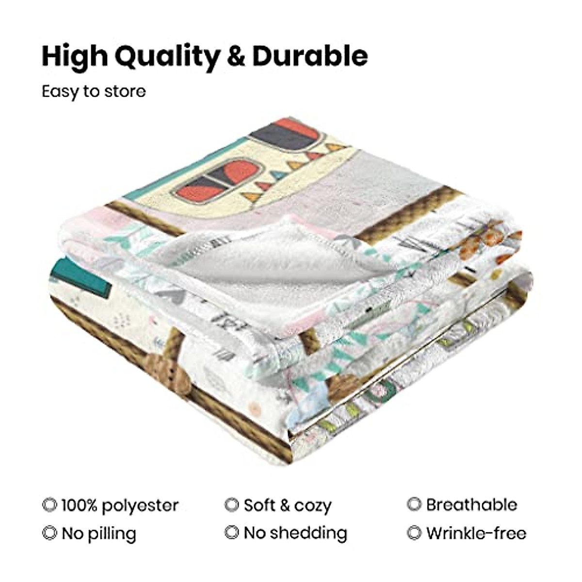 Happy Camper Decor Blanket Camping Bus Throw Blanket Soft Warm Camp Bedding for Adults Teens Couch Sofa 50" X 60" Yellow