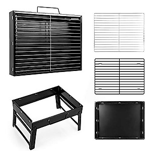 Uten Charcoal Grill, BBQ Grill Folding Portable Lightweight smoker Grill, Barbecue Grill Small desk Tabletop Outdoor Grill for Camping Picnics Garden Beach Party 13.7''x9.4''x 2.3''