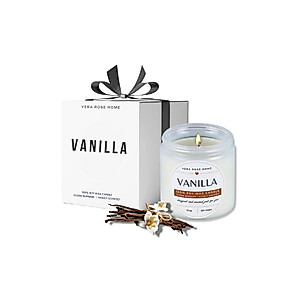 Vera Rose Home Vanilla Scented Soy Candle Long Burning Candles 60+ Hours White Candle Clean Burning Natural Scented Candle - Chistmas Gift, Christmas Candle, Vegan Candle 12oz Jar Candles