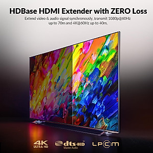 AV Access HDBaseT HDMI Extender Over Single Cat5e/6/6a/7 Ethernet Cable 4K@60Hz 130ft, 1080P@60Hz 230ft, Supports CEC, Bi-Directional PoE, IR and RS232 Pass Through, EDID, HDCP 2.2 (4KEX70-L)