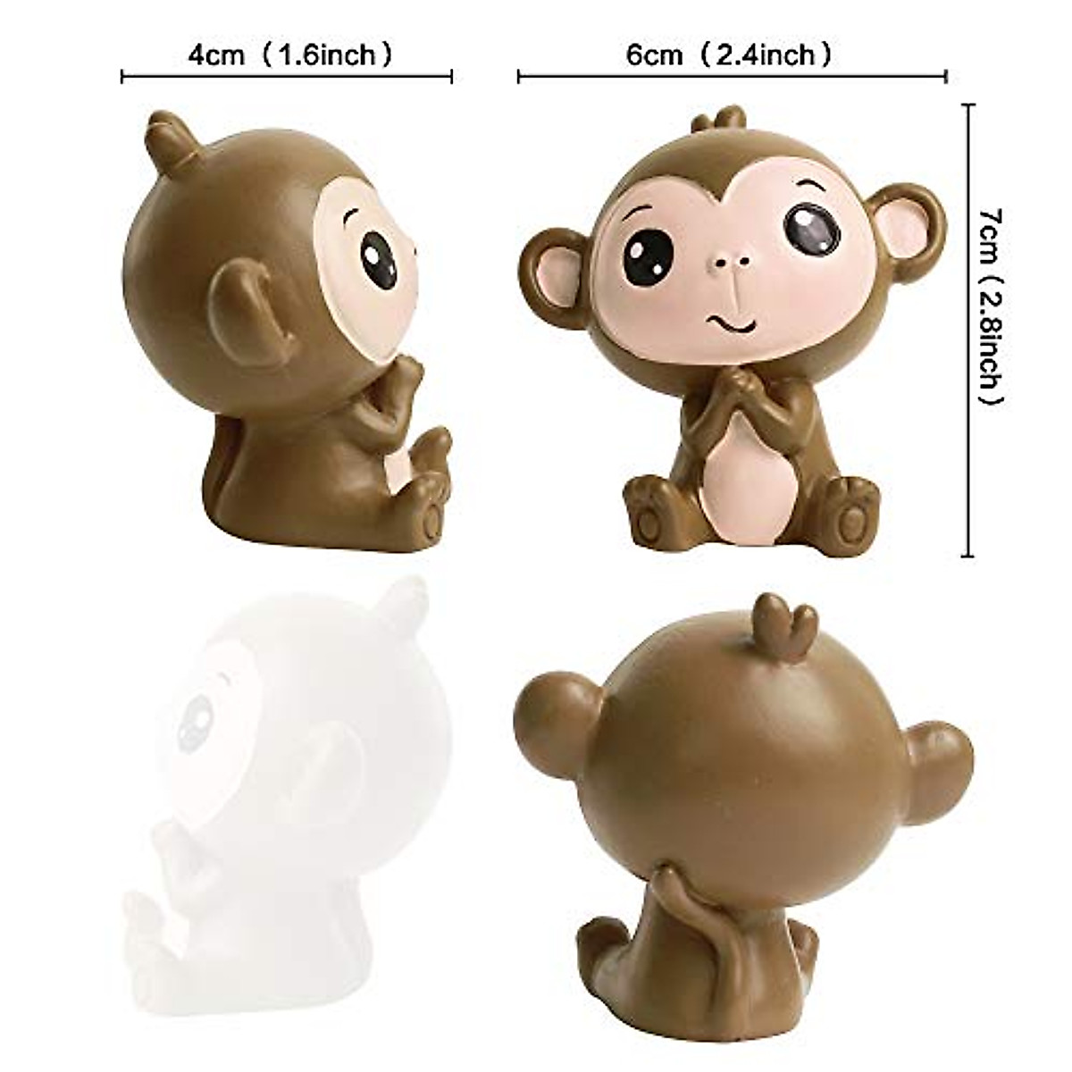 Ercadio 1 Pack Resin Monkey Cake Topper Little 3D Figurine Doll Jungle Animal Themed Baby Shower Kids Birthday Party Cake Decorations