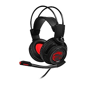 MSI DS502 Gaming Headset, Enhanced Virtual 7.1 Surround Sound, Ergonimic Design, Omnidirectional Microphone, Intelligent Vibration System, Red LED Lighting, PC/Mac