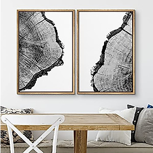 SIGNWIN Framed Wall Art Print Set Black & White Close Up Tree Ring Details Nature Wilderness Photography Modern Art Rustic Relax/Calm Multicolor for Living Room, Bedroom, Office - 24"x36"x2 Natural