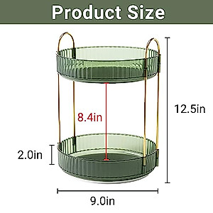 Asayuee 360 Rotating Makeup Organizer for Vanity,2 Tier Large Capacity Cosmetics Skincare Organizers,Bathroom Countertop Organizer Spinning Perfume Organizer,Dresser Vanity Organizer (Green-2 Tier)