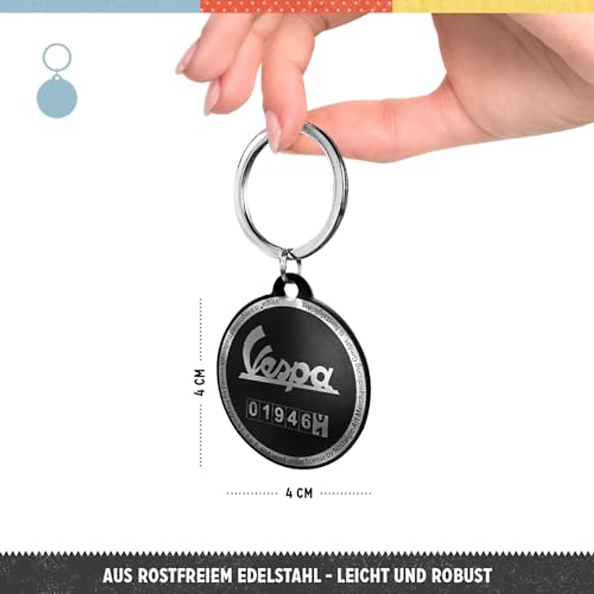 Nostalgic-Art 48030 Vespa - Tacho, Key Chain Round 4 cm,vintage design, Vintage Design, 4cm, Keyring