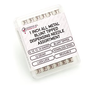 Dispense All - 12 Pack 8g 10g 12g 14g 1 Inch Stainless Steel Blunt Tip Dispensing Needle Assortment, Luer Lock | Dispense Oil, Juice, Ink, Glue, Distillate, Sand, Vegetable Glycerin, Refill Empty Pen