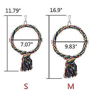 Bird Rope Swing Colorful Perch Climbing Toy for Parrots Budgie Parakeet Cockatiel Cockatoo Conure (A: Swing Ring Toy-S)