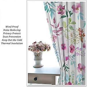 Floral Plant Blackout Curtains,Pink Watercolor Floral Girls Kids Home Window Treatments for Home Living Room Bedroom Drapes 52x84in