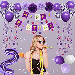 NANINUNENO 30th Birthday Decorations for Women, Purple 30 Happy Birthday Balloons Supplies Including Purple Happy Birthday Banner, Purple 30 Number Balloons, Purple Pink Star Streamers, Hanging Swirls