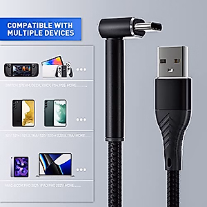 FANPL 90 Degree Nylon Charger Cable for Steam Deck (10ft 3A, 1-Pack), USB A to USB C Quick Charger Cord for Nintendo Switch, Switch OLED, Switch Lite, Phone, Tablet, Laptop