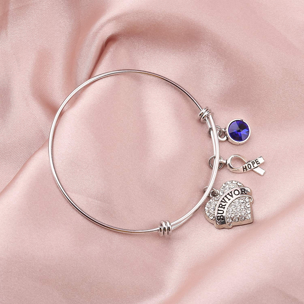 BAUNA Cancer Survivor Gifts for Women Colon Cancer Awareness Bracelet Blue Ribbon Bracelet Gift Cancer Jewelry (Blue Ribbon Awareness Bangle)