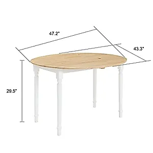 MUSEHOMEINC Farmhouse Folding Dinning Table, Round Table, Dinning Tables for Small Spaces,Drop Leaf Extendable Oval Top Kitchen Table,Space Saving Kitchen Table Dining Room,Living Room