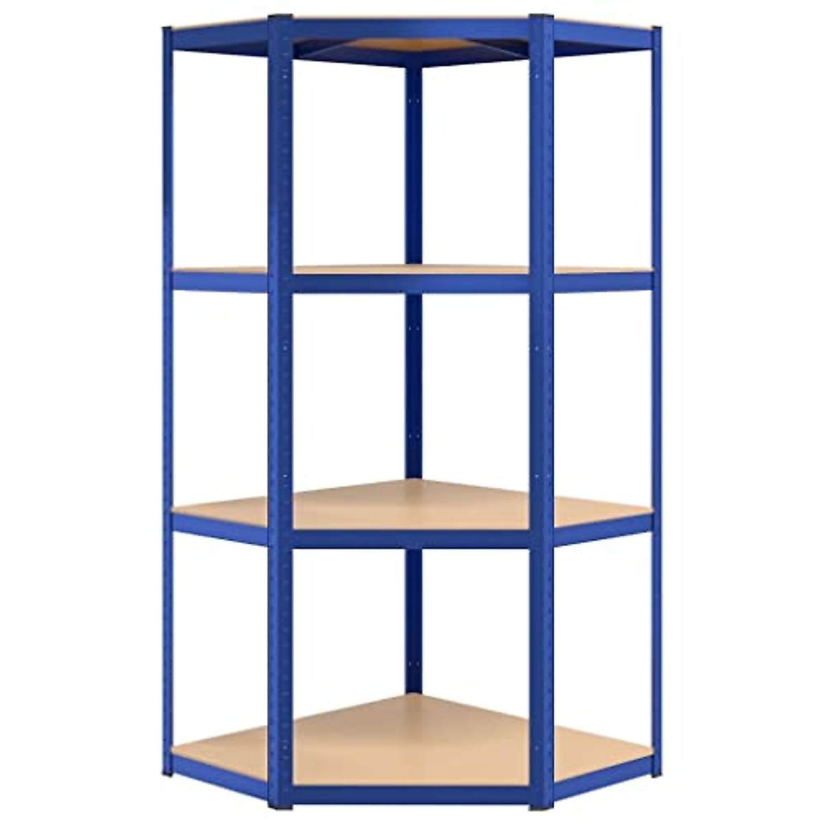 vidaXL 4-Layer Corner Shelf - Blue Galvanized Steel & Engineered Wood - Industrial Style - Ample Storage Space - Perfect for Commercial and Residential Use