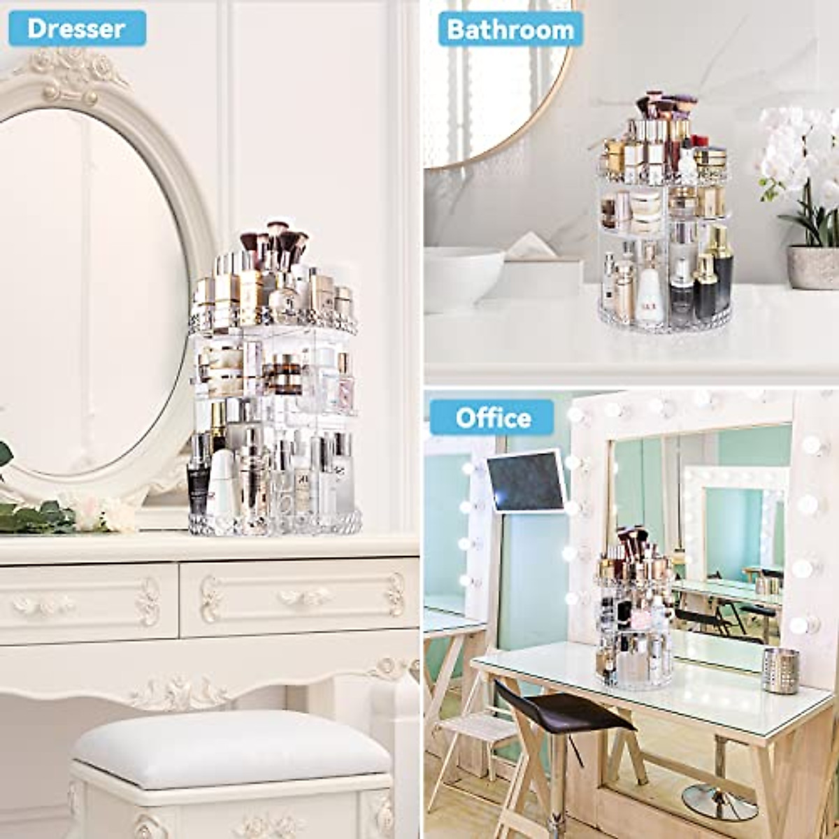 Kingtaily Rotating Makeup Organizer Spinning Makeup Organizer for Vanity, 360 Rotation with 6 Adjustable Layers, Large Capacity Vanity Organizer Skin-care Organizers Clear Perfume Organizer