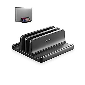 Vaydeer Plastic Dual-Slot Adjustable Vertical Laptop Stand 4 in 1 Design Space-Saving for All MacBook, Chromebook, Surface, Dell, iPad Up to 17.3 Inches - Black