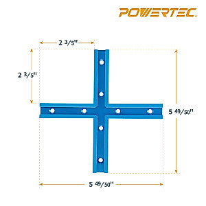 POWERTEC 71704V 3" T-Track Intersection Kit with Predrilled Mounting Holes & Wood Screws, 2 Sets, for Universal T Track, Aluminum T Track Accessories for Woodworking Jigs and Fixtures
