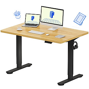FLEXISPOT EN1 Whole-Piece Standing Desk - 48" x 30" Electric Height Adjustable Heavy Duty Steel Stand Up Desk Frame w/Automatic Smart Keypad (Black Frame + Maple Top, 2 Packages)
