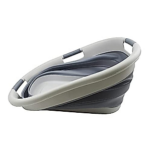 SAMMART 40L (10.5 gallon) Collapsible Plastic Laundry Basket - Foldable Pop Up Storage Container/Organizer - Portable Washing Tub - Space Saving Hamper/Basket (1, Grey/Dark Grey)