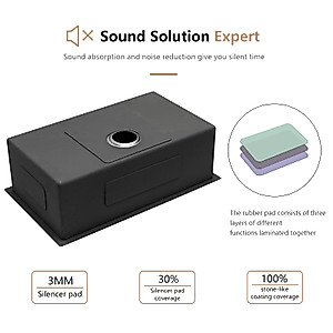 Dcolora 32 Inch Matte Black Undermount Kitchen Sink Gunmetal Stainless Steel 16 Gauge Single Bowl Under Counter Basin, 32"x19"x10", DC-U7726