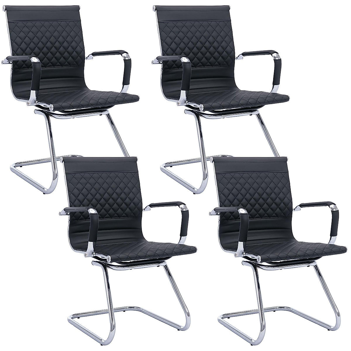 BESTANO Office Guest Chairs Reception Chairs Waiting Room Chairs Set of 4 Conference Room Chairs with Mid Back, Modern PU Leather Desk Chairs, Black