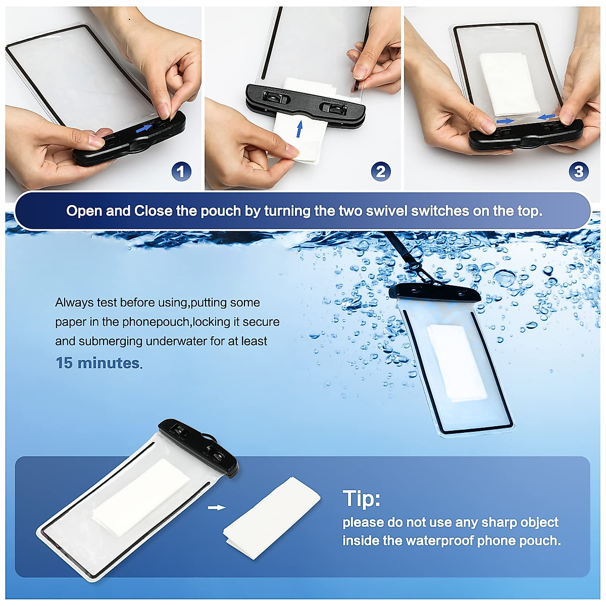 YSSOA Waterproof Cell Phone Pouch Case 2 Pack Universal Waterproof Phone Dry Bag iPhone 13 12 11 Pro Max Mini XS Max XR X 8 7 6S, Samsung Galaxy, Up to 7.0'', Black