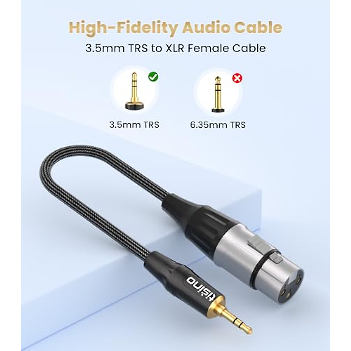 tisino XLR to 3.5mm Balanced Cable Adapter, Gold-Plated XLR Female to 1/8 inch Mini Jack Aux Mono Audio Cord for Shotgun or Condenser Microphones - 1ft