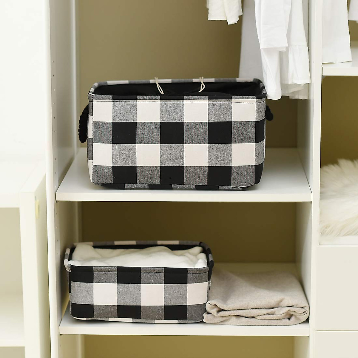 INough Christmas Buffalo Plaid Storage Basket Low Gifts Baskets Christmas Basket for Kids Collapsible Toy Basket Farmhouse Decor Christmas Gifts Toy Box for Baby/Office/Bedroom