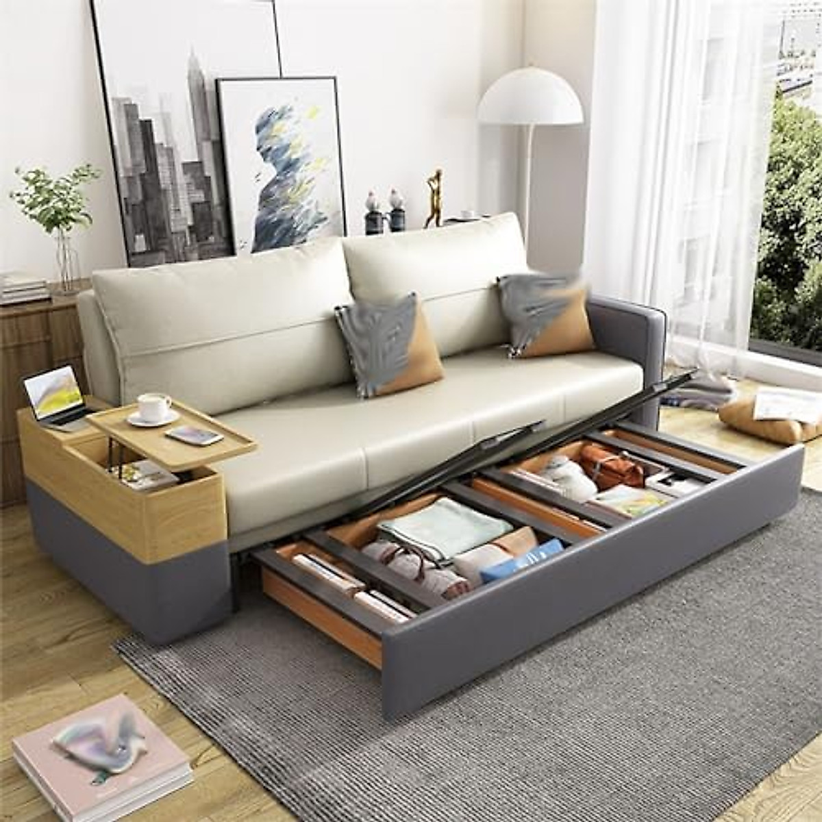 NAHDU 77" Sleeper Sofa with Lift Top End Table Convertible Sofa Bed with Storage